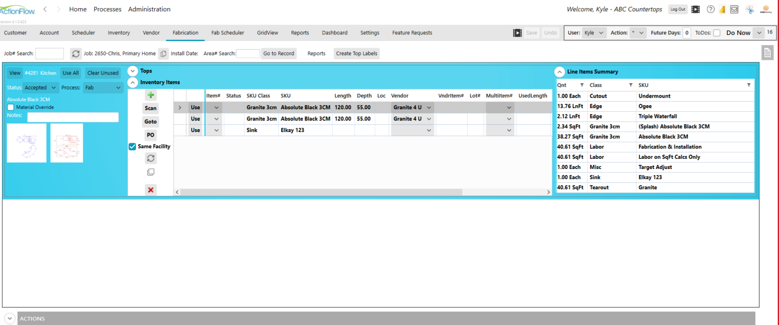 Countertop Fabrication Software | ActionFlow